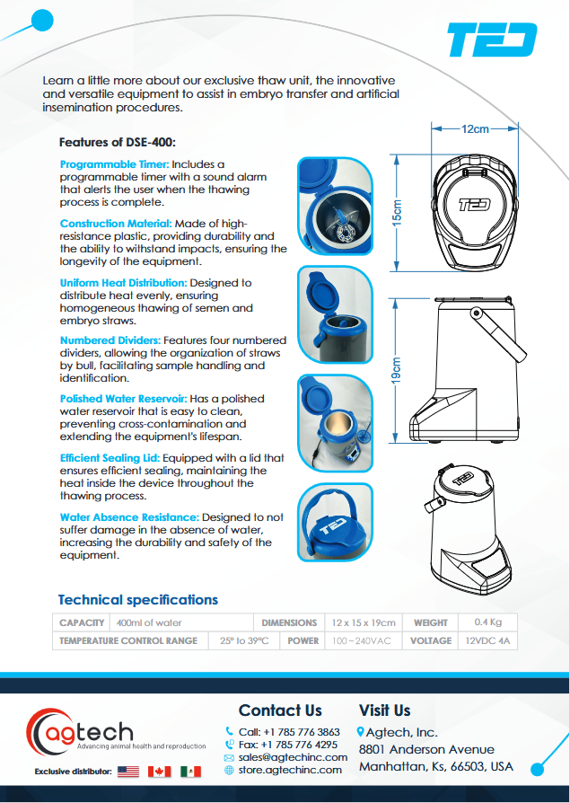 Embryo and Semen Thaw Unit DSE-400 – Agtech Inc